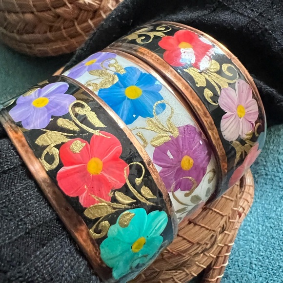 Jewelry | 3 Hand Painted Mexican Copper Bracelets | Poshmark